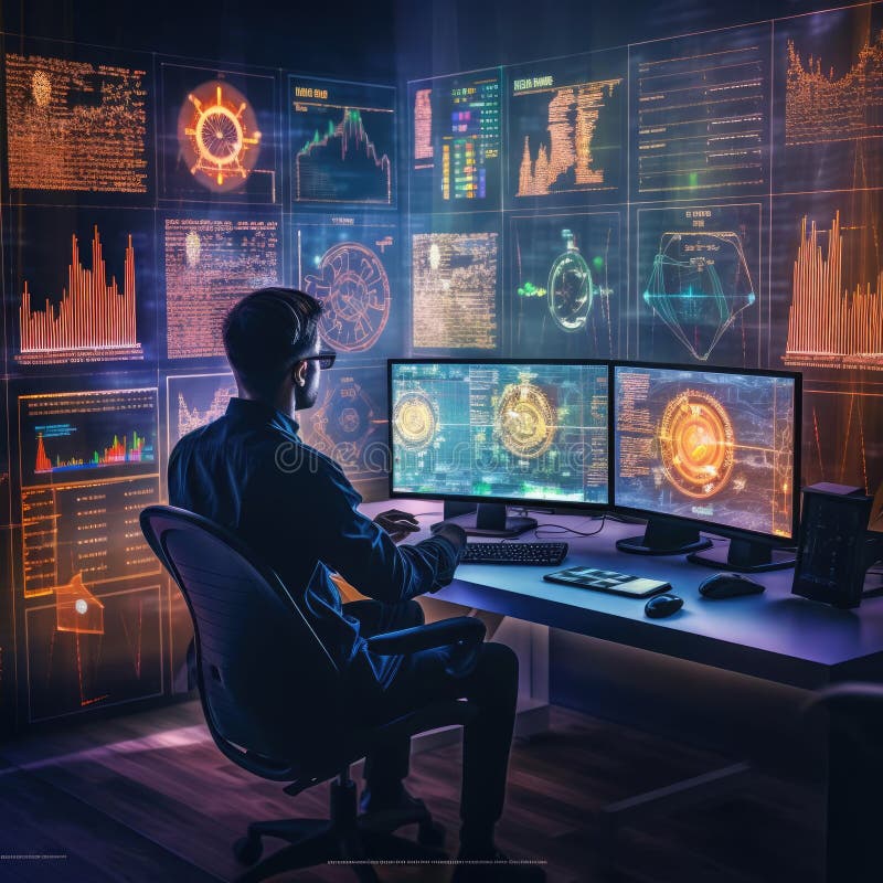 Cryptocurrency Trader Sitting at Computers Stock Image - Image of ...
