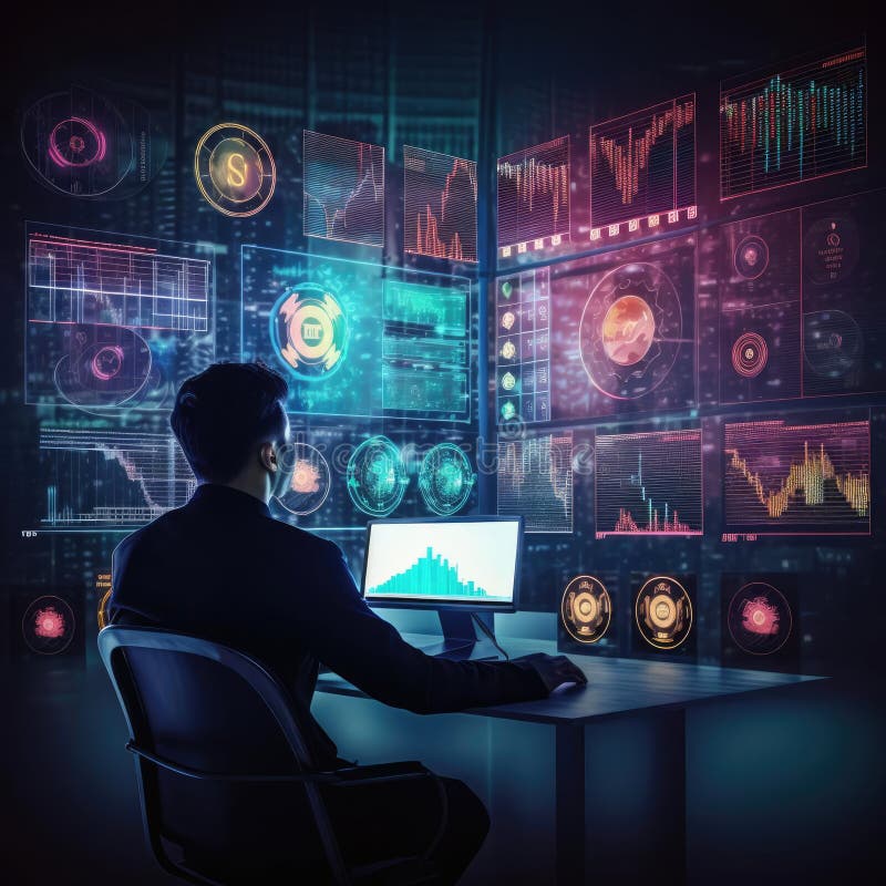 Cryptocurrency Trader Sitting at Computers Stock Photo - Image of ...