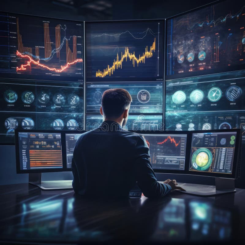 Cryptocurrency Trader Sitting at Computers Stock Photo - Image of ...