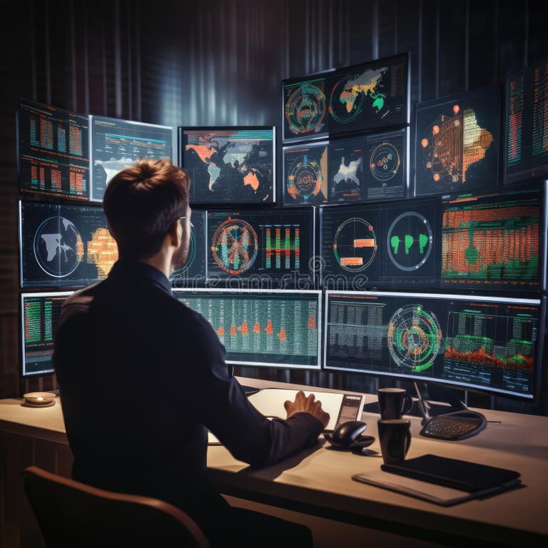Cryptocurrency Trader Sitting at Computers Stock Image - Image of ...