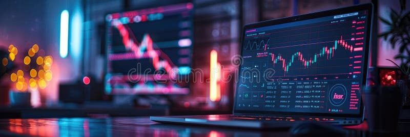 Cryptocurrency Trading Setup with Ambient Lighting Stock Image - Image ...