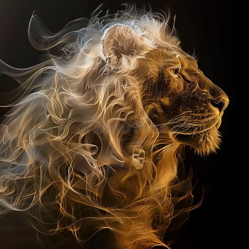 Cryptographic Abstraction of a Lion, AI Generative Stock Illustration ...