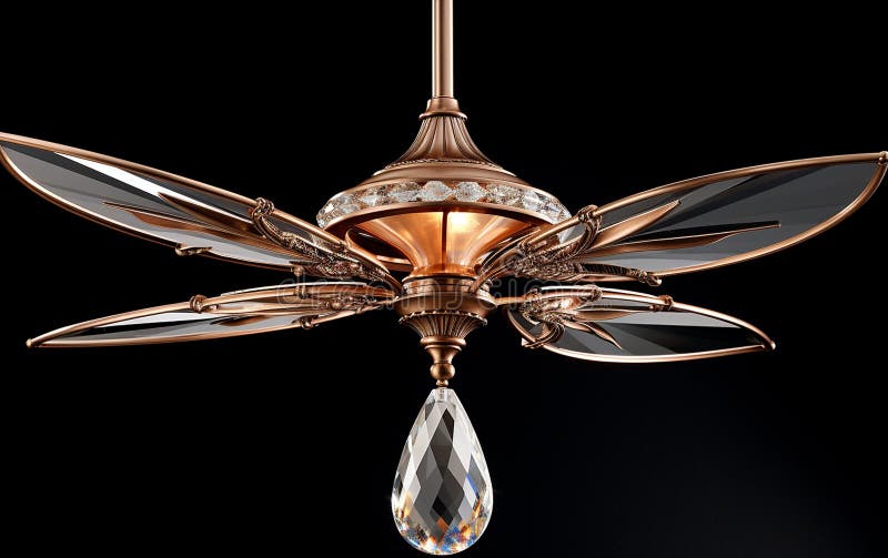 Crystal-Adorned Ceiling Fan on Generative Ai . Stock Illustration ...