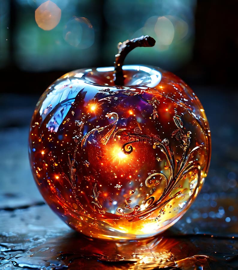 A Crystal Apple Glowing with an Inner Light, Illustration Stock ...