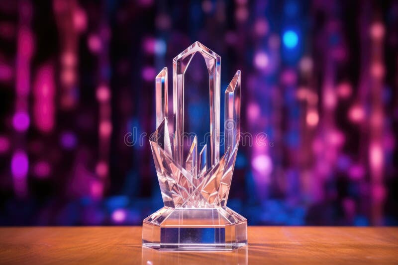 Crystal Award Against Backdrop of Glowing Led Lights Stock Photo ...