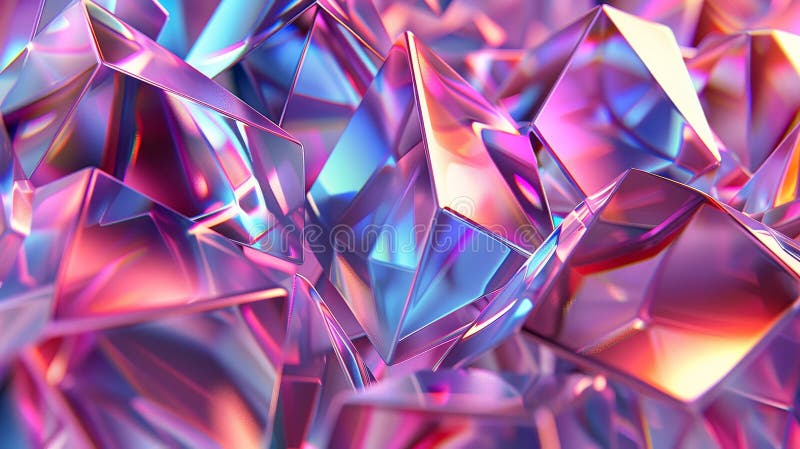 Crystal Background with Geometric Shapes and Iridescent Textures. Stock ...