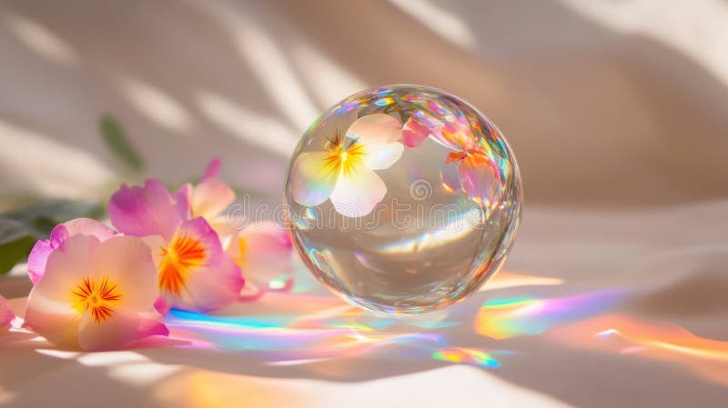 A Crystal Ball Adorned with Flowers Rests on a Clean White Surface ...
