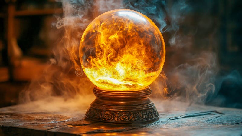 A Crystal Ball with a Bright Orange Flame Stock Image - Image of fairy ...