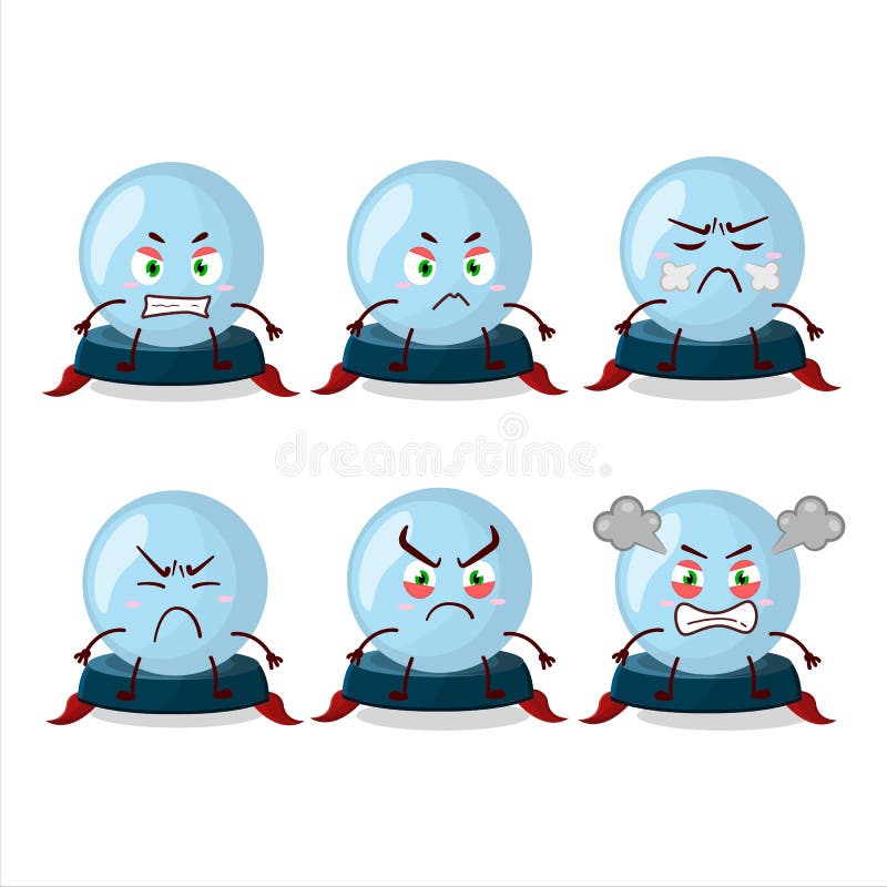 Crystal Ball Cartoon Character with Various Angry Expressions Stock ...