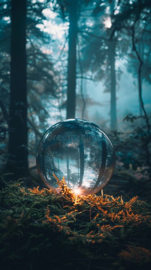Crystal Ball in Enchanted Forest during Dawn, Mystical and Magical ...