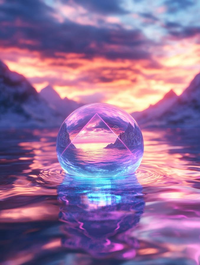 A Crystal Ball Floating on the Surface of Calm Water, Suitable for Use ...