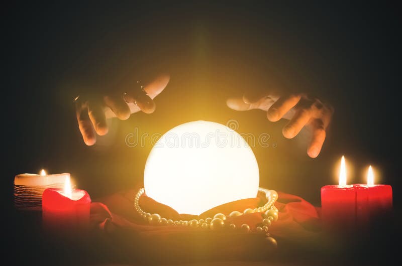 Crystal Ball and Love Potion in Hands of Fortune Teller Woman Stock ...