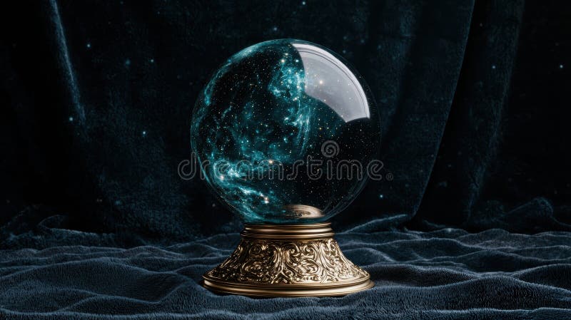 A Crystal Ball with a Galaxy Inside on a Decorative Stand. Stock ...