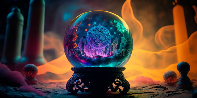 Crystal Ball with Glowing Mist and Mysterious Symbols Generative AI ...