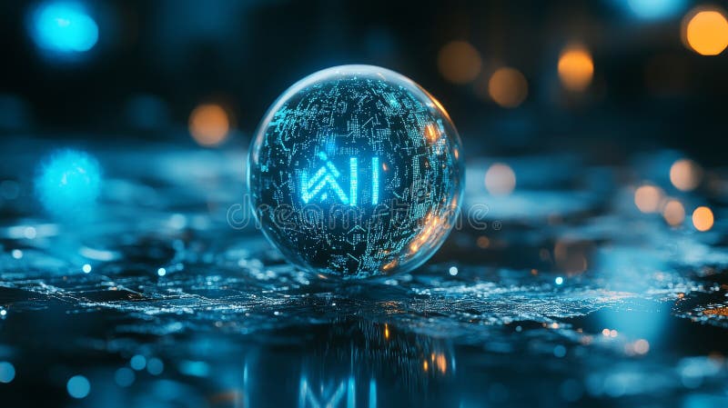 A Crystal Ball with a Glowing Symbol Inside Sitting on a Reflective ...