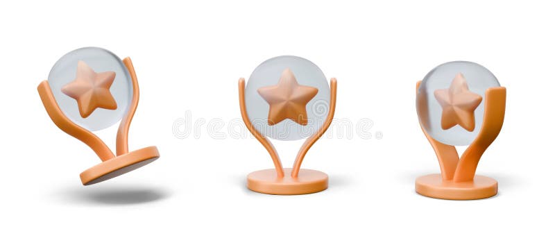 Crystal Ball with Gold Star Inside. Realistic Trophy on Metal Stand ...