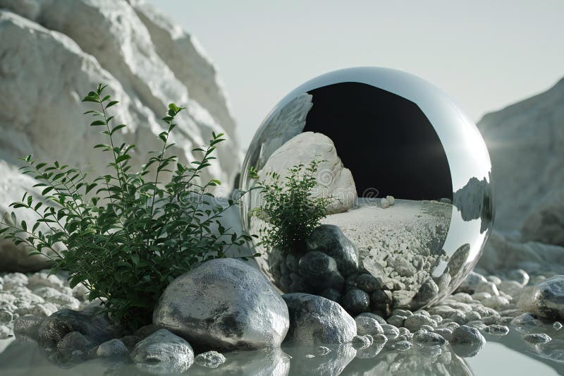 Crystal Ball with Grass and Stones on the Beach Stock Illustration ...