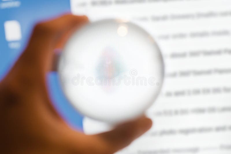 Crystal Ball Magnify Computer Screen Stock Image - Image of message ...