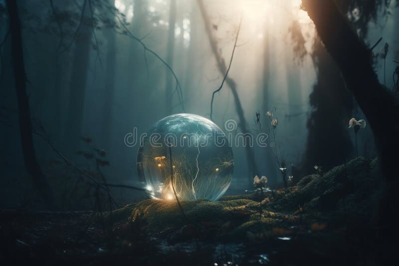 A Crystal Ball in the Middle of a Forest at Night Stock Illustration ...