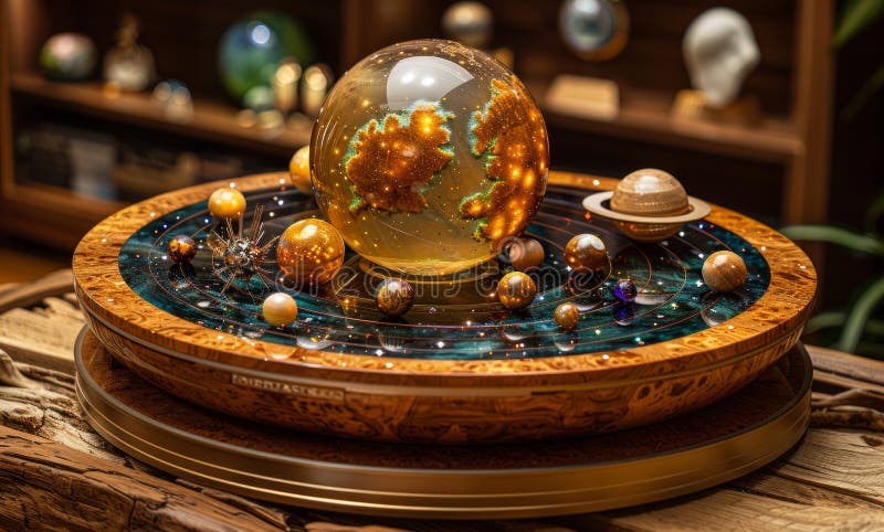Crystal Ball and Planets on the Table Stock Image - Image of glow ...
