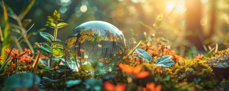 Crystal Ball Reflecting the Forest Environment Stock Photo - Image of ...