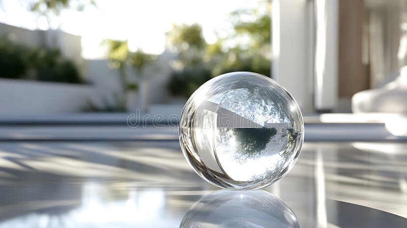 Crystal Ball Reflecting Modern Architecture and Lush Greenery Offering ...
