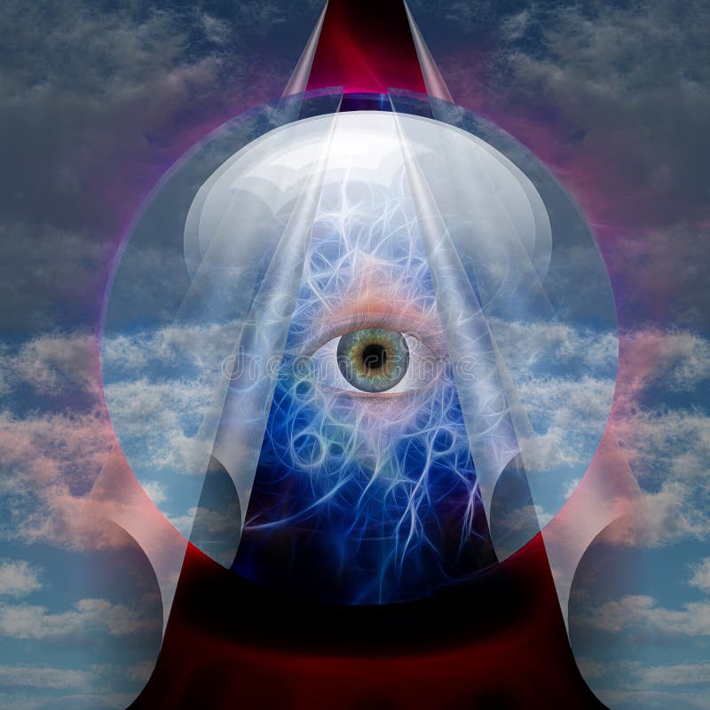 Crystal Ball reveals eye stock illustration. Illustration of mystical ...