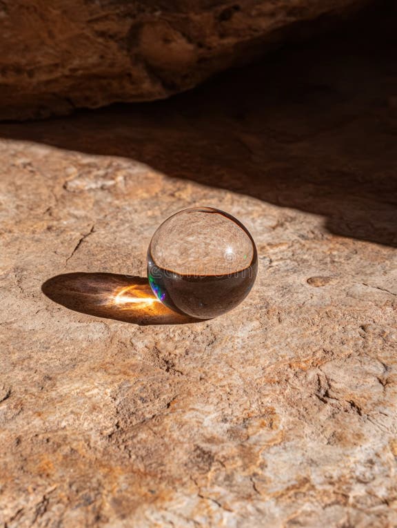 Crystal Ball on a Rock Surface with Light Refraction. Stock ...