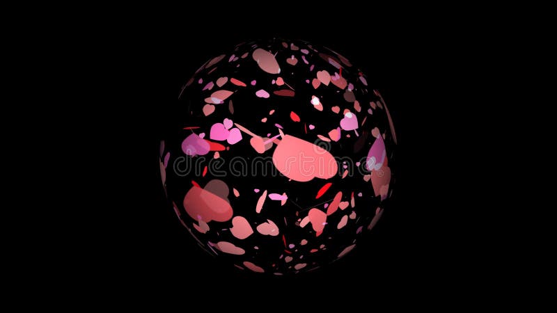 Crystal Ball and Shape Heart Float and Fly Inside on Black Screen Stock ...