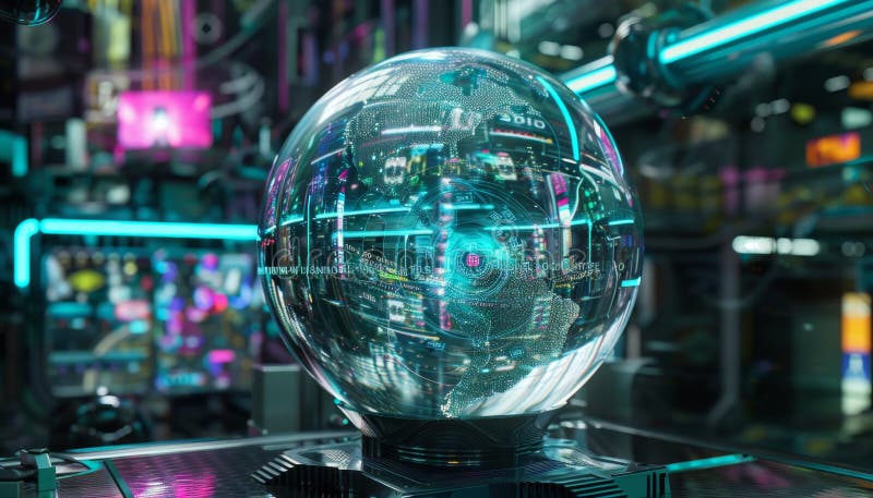 Crystal Ball Showing World Map and Data Analysis in Futuristic ...