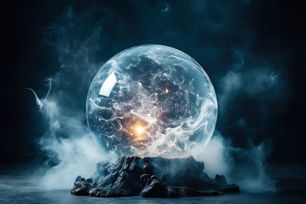 Crystal Ball in Smoke on Table Stock Illustration - Illustration of ...