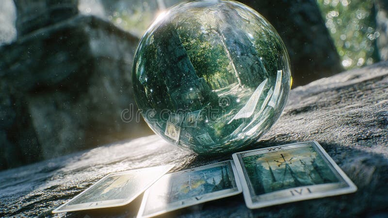 Crystal Ball and Tarot Cards on a Stone Surface Concept of Fortune ...