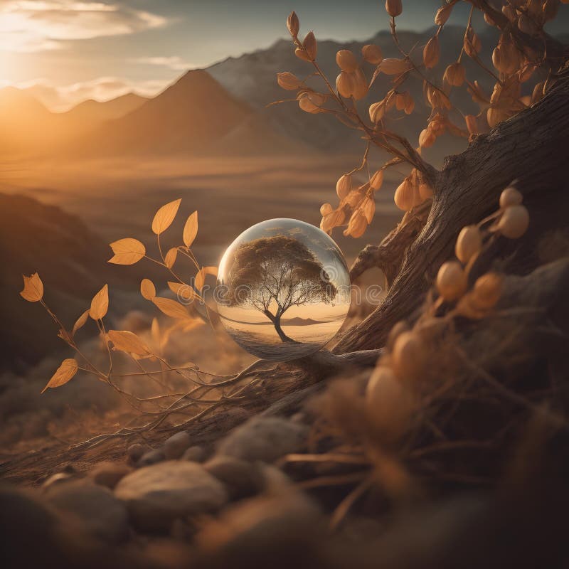 Crystal Ball with Tree in Desert. Generative Ai Stock Illustration ...
