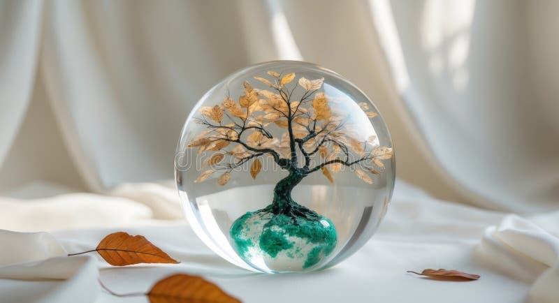 Crystal Ball Tree in a Glass Sphere with Earth Concept Stock Image ...