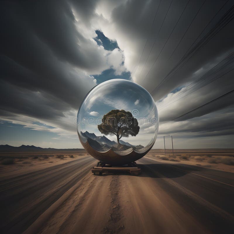 Crystal Ball with Tree in the Middle of the Desert. Generative Ai Stock ...