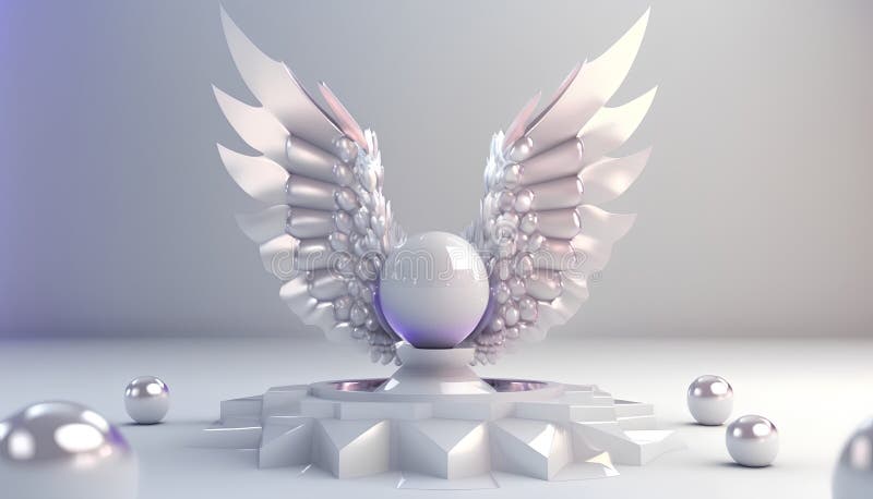 Crystal Ball with Wings on a Pedestal, 3d Render Stock Illustration ...