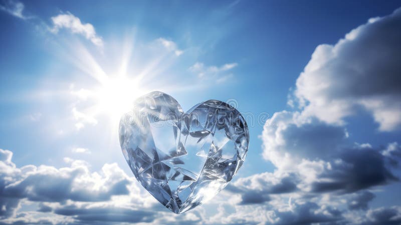 Crystal Blue Heart in the Sky with Clouds, Bright Sunlight. AI ...