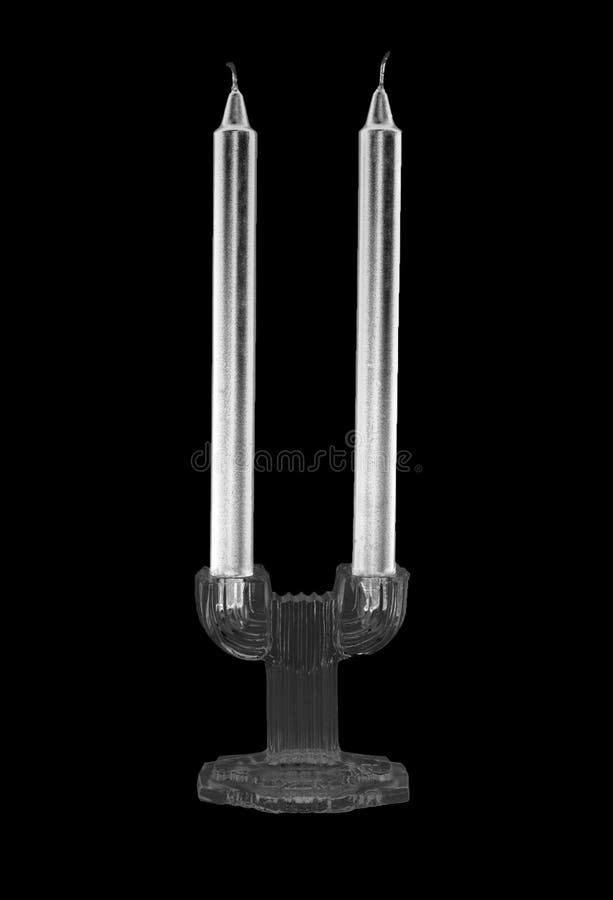 Crystal Candlestick Holder with Silver Colored Candles Stock Image ...