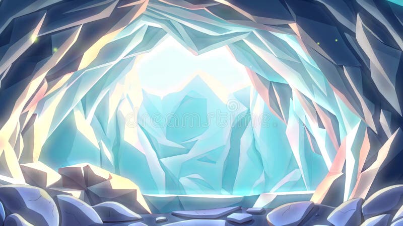 Crystal Cave with Glowing Light: Animated Landscape Featuring Glacier ...