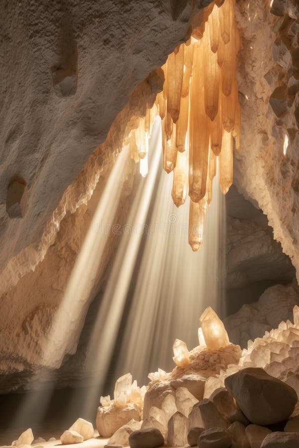 Crystal Cave with Golden Light Shining through. Stock Illustration ...