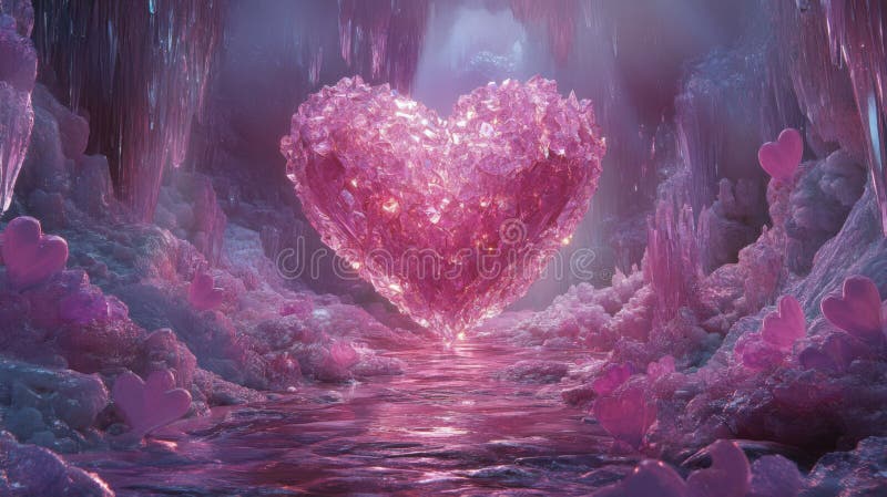 Crystal Cave Heart a Magical Pink Love Scene Stock Illustration ...