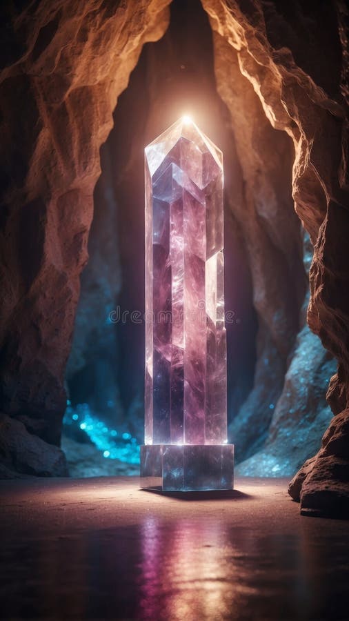 A Crystal Cavern with an Empty Glowing Pedestal Surrounded by Sparkling ...