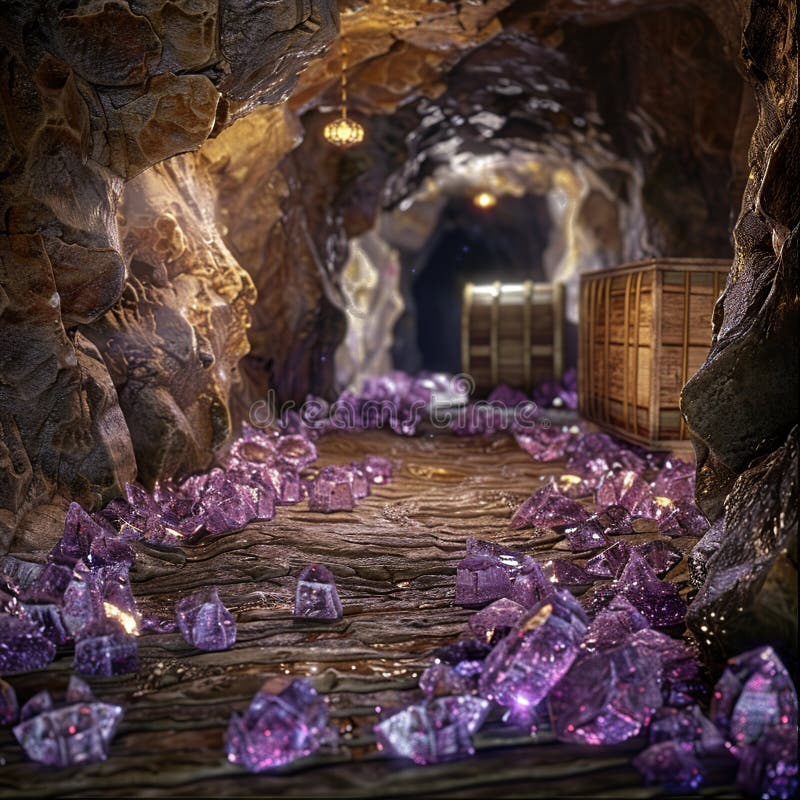 Crystal Cavern, Hidden Treasures on Background Stock Illustration ...