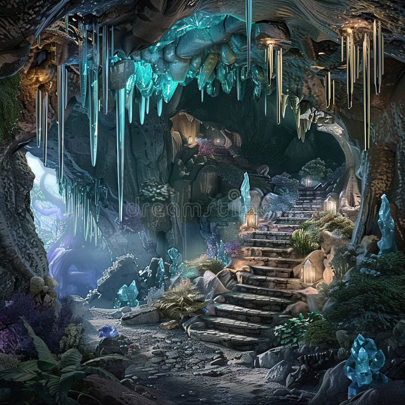 Crystal Cavern, Hidden Treasures on Background Stock Illustration ...