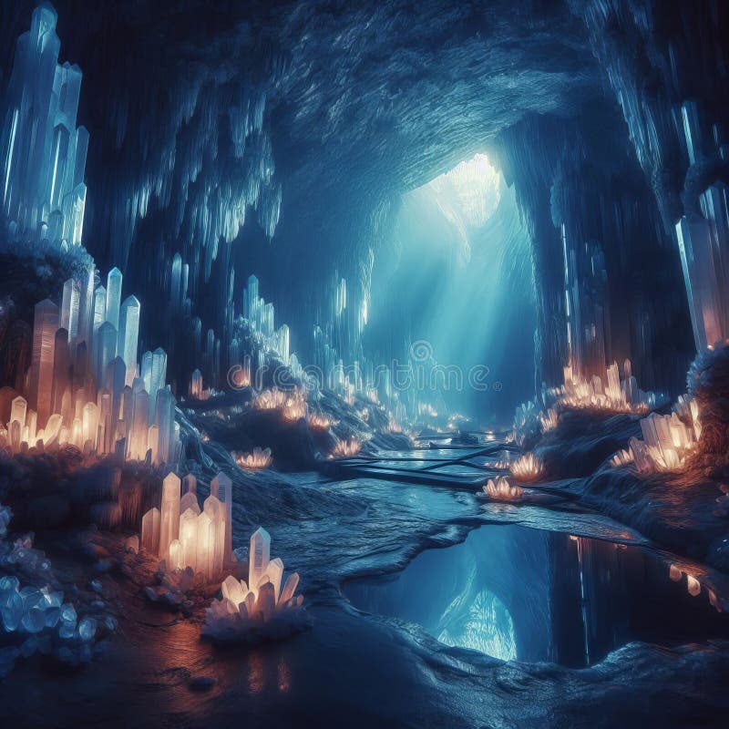 Crystal Cavern a Mystical Scene Inside a Cavern Filled with Shim Stock Illustration ...
