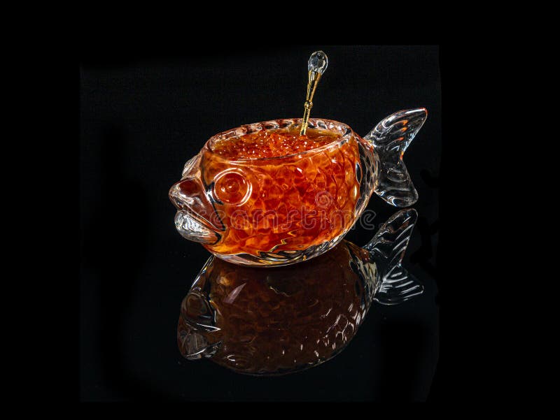Crystal Caviar Dish with Red Caviar Editorial Photo - Image of glass ...