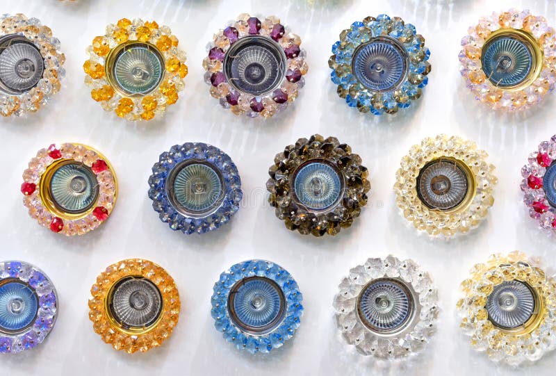 Crystal Ceiling Lights with Halogen and LED Lighting. Stock Image ...