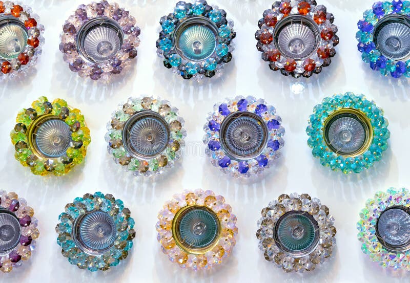Crystal Ceiling Lights with Halogen and LED Lighting. Stock Image ...