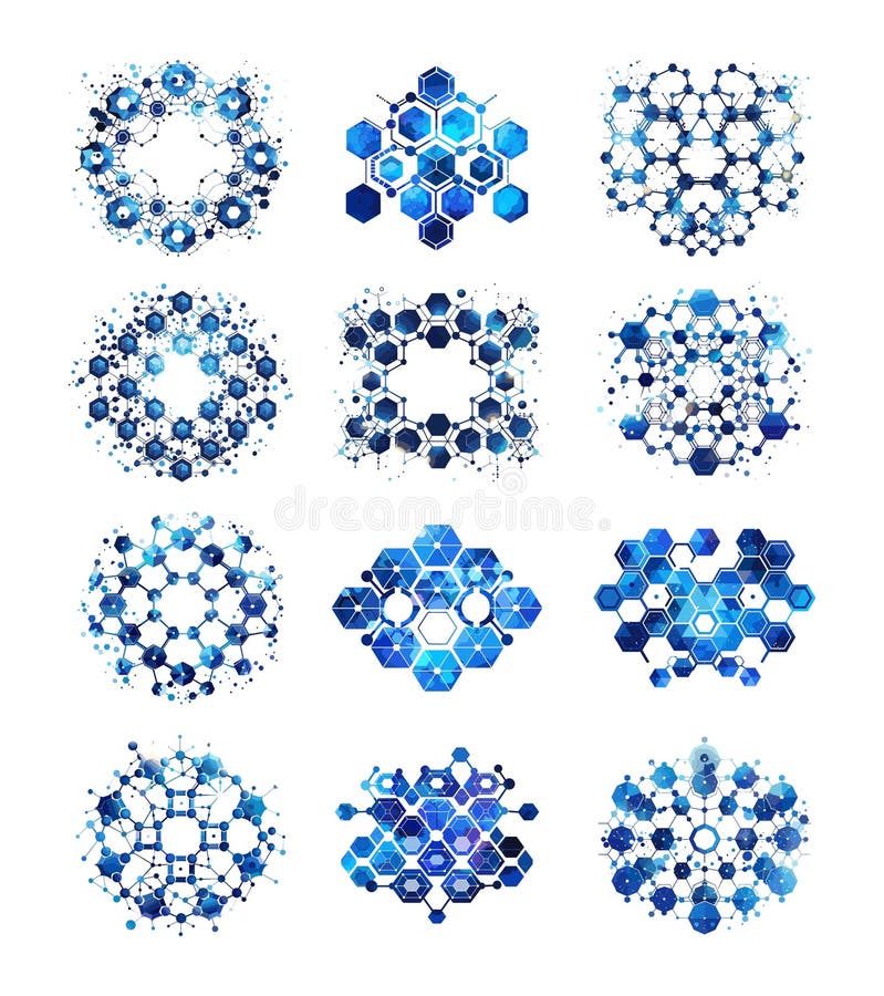 Crystal Cell Gradient Vector Set. Hexagonal Chemical Compound ...