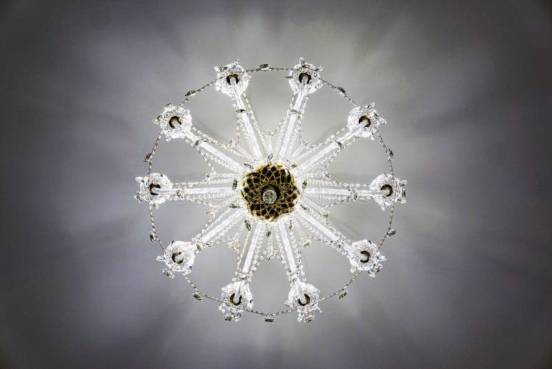 Crystal Chandelier on the Ceiling, View Vertically from the Bottom Up ...